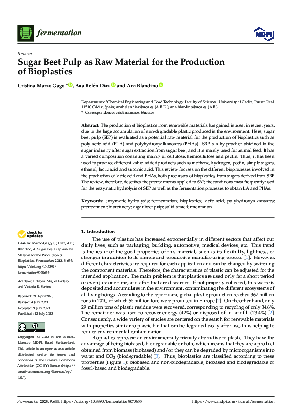 (PDF) Sugar Beet Pulp as Raw Material for the Production of Bioplastics