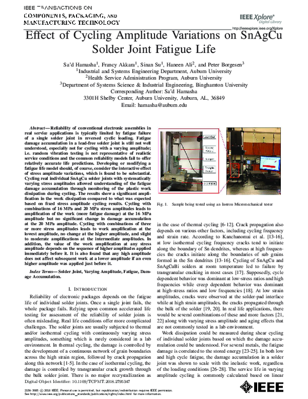 (PDF) Effect of Cycling Amplitude Variations on SnAgCu Solder Joint ...