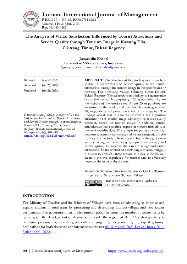 (PDF) The Analysis of Visitor Satisfaction Influenced by Tourist ...