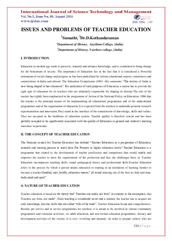 (PDF) ISSUES AND PROBLEMS OF TEACHER EDUCATION