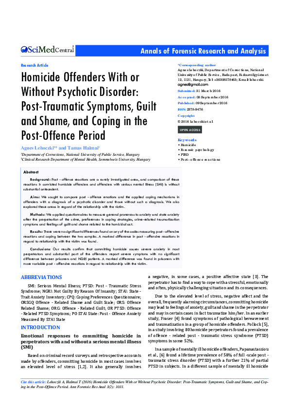 (PDF) Homicide Offenders With or Without Psychotic Disorder: Post ...