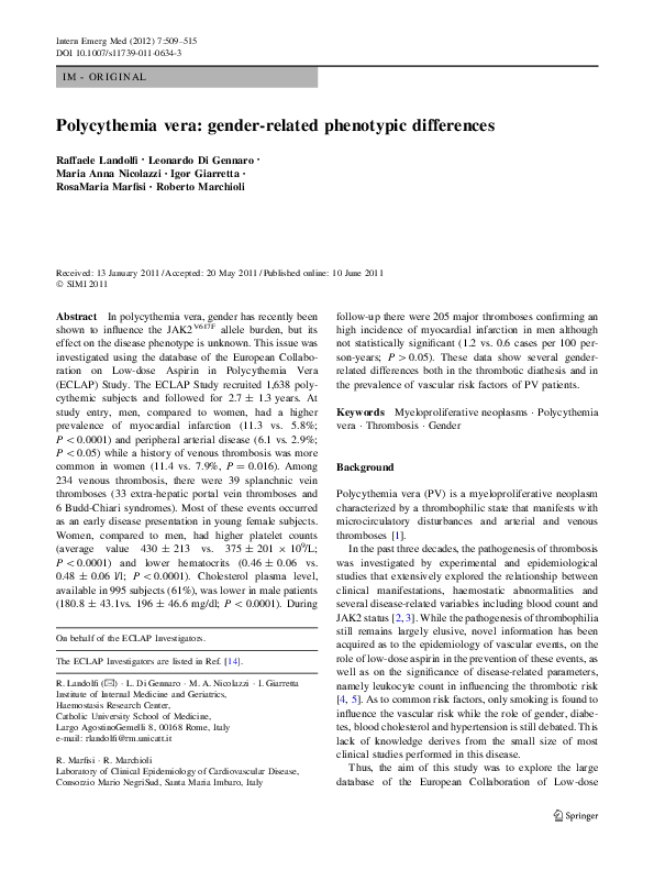 (PDF) Polycythemia vera: gender-related phenotypic differences | Igor ...