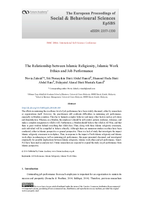 (PDF) The Relationship between Islamic Religiosity, Islamic Work Ethics ...