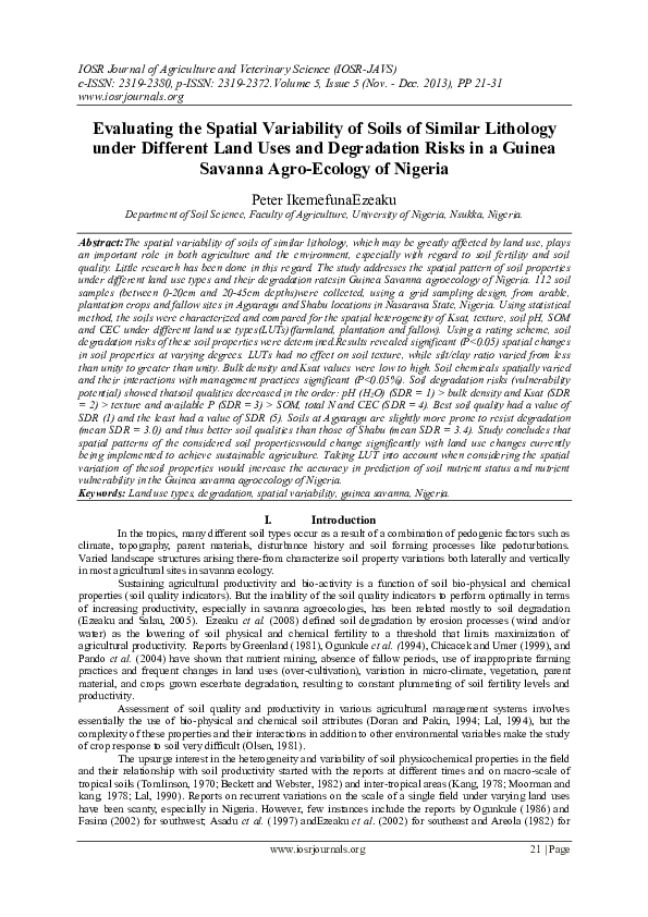 (PDF) Evaluating the Spatial Variability of Soils of Similar Lithology under Different Land Uses ...