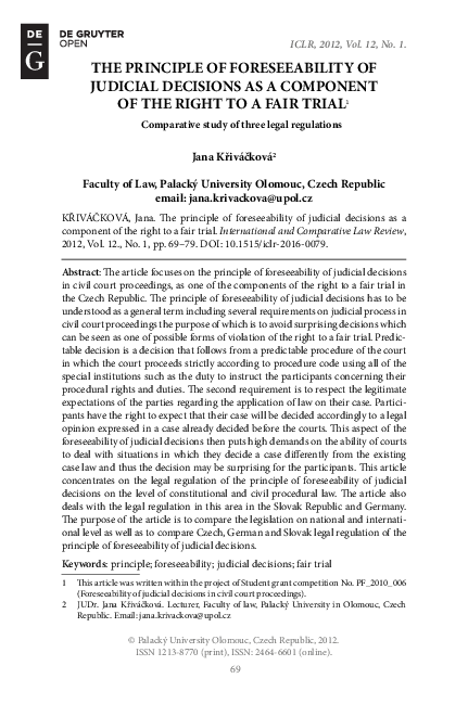 (PDF) The Principle of Foreseeability of Judicial Decisions as a ...