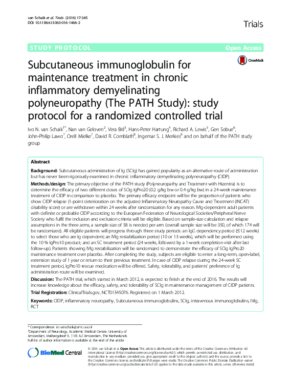 (PDF) Subcutaneous immunoglobulin for maintenance treatment in chronic ...