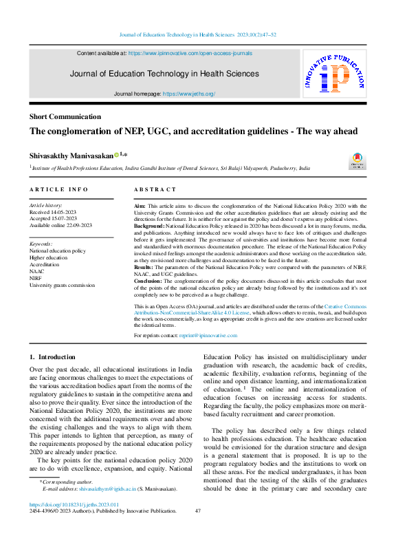 (PDF) The conglomeration of NEP, UGC, and accreditation guidelines -The ...