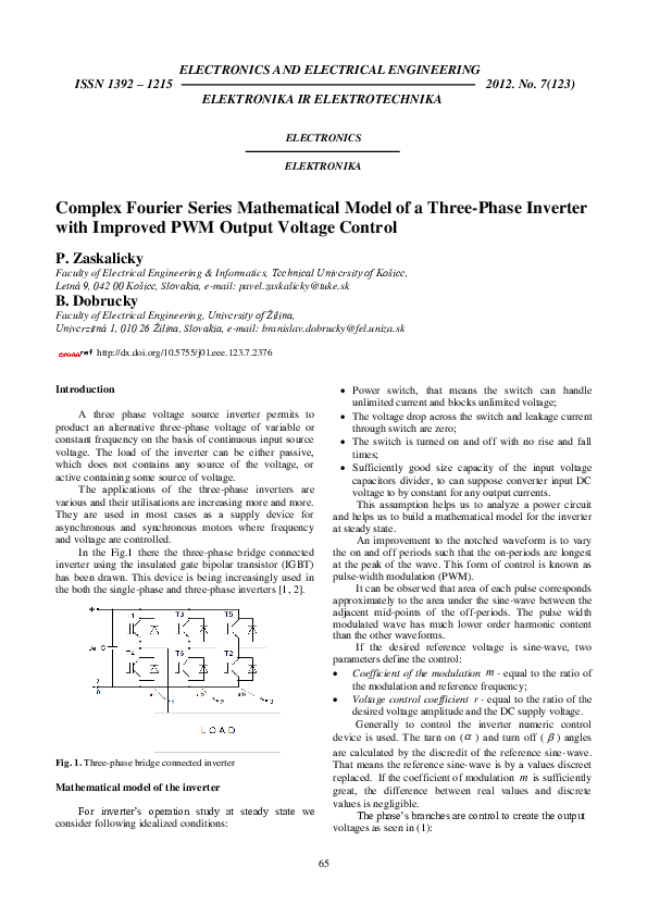 (PDF) Complex Fourier Series Mathematical Model of a Three-Phase Inverter with Improved PWM ...