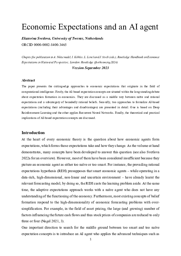 (PDF) Economic Expectations and an AI agent