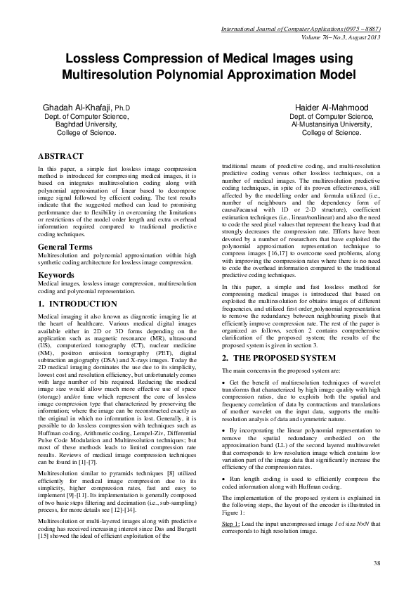 Pdf Lossless Compression Of Medical Images Using Multiresolution Polynomial Approximation Model