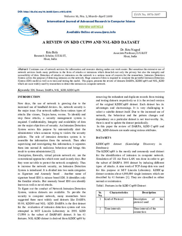 (PDF) A Review on KDD CUP99 and NSL-KDD Dataset