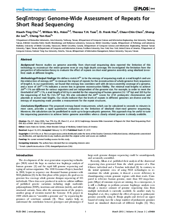 (PDF) SeqEntropy: Genome-Wide Assessment of Repeats for Short Read Sequencing