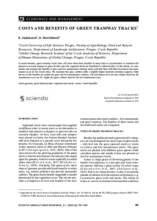 (PDF) Costs and Benefits of Green Tramway Tracks