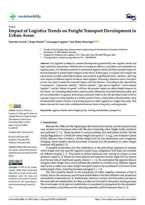 (PDF) Impact of Logistics Trends on Freight Transport Development in ...