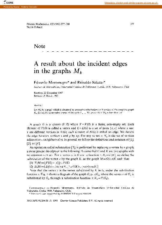 (PDF) A result about the incident edges in the graphs Mk