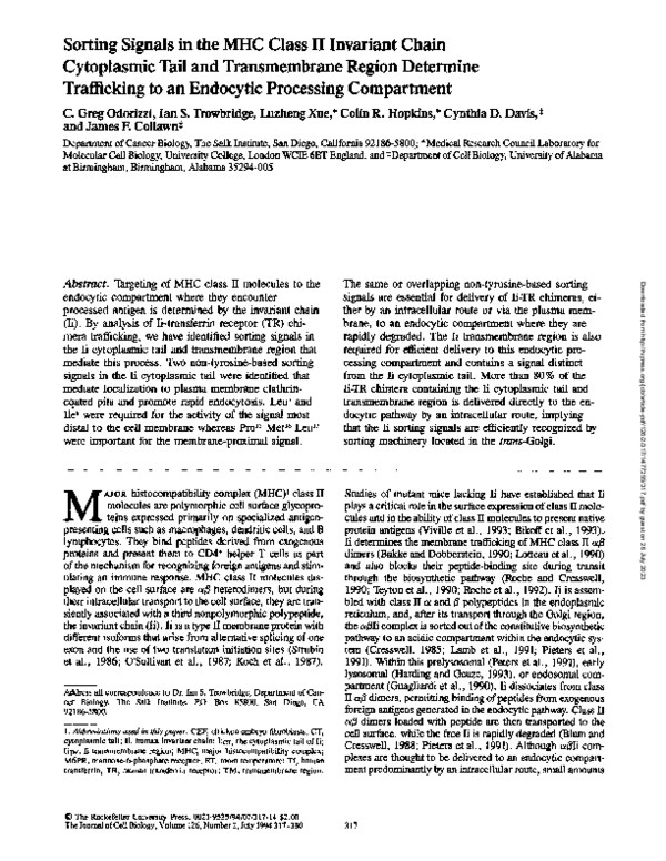 (PDF) Sorting signals in the MHC class II invariant chain cytoplasmic ...