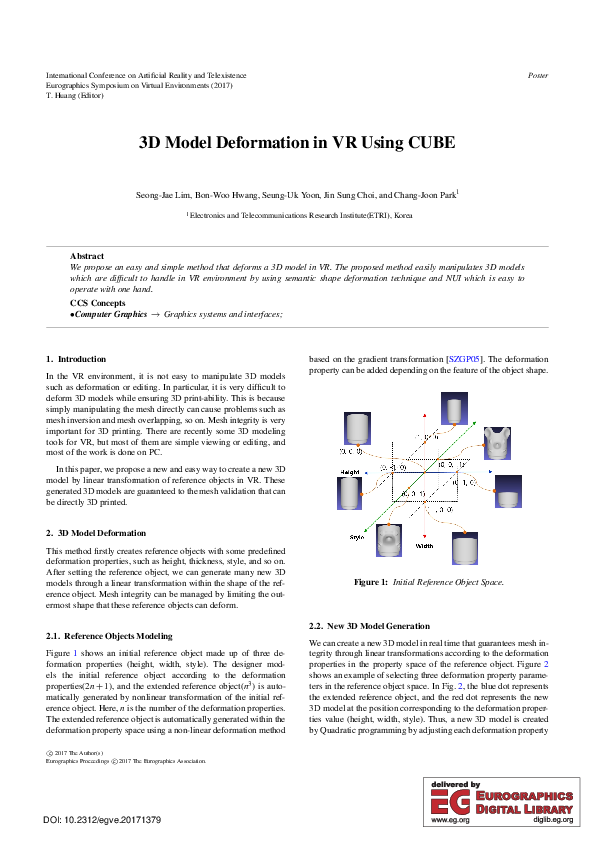 (PDF) 3D Model Deformation in VR Using CUBE