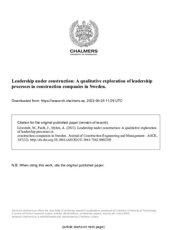 (PDF) Leadership under Construction: A Qualitative Exploration of ...