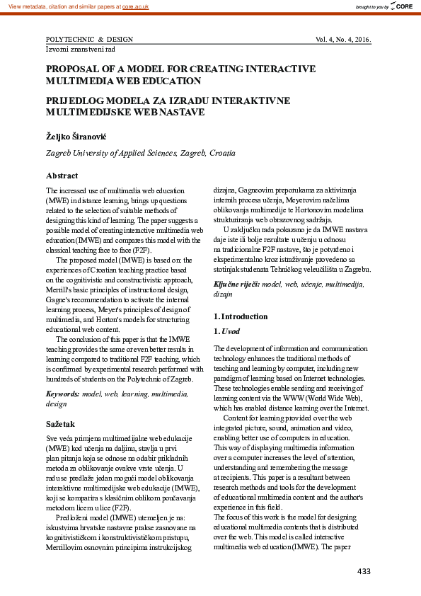 (PDF) Proposal of a Model for Creating Interactive Multimedia Web Education | zeljko siranovic ...