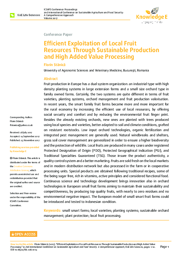 (PDF) Efficient Exploitation of Local Fruit Resources Through ...
