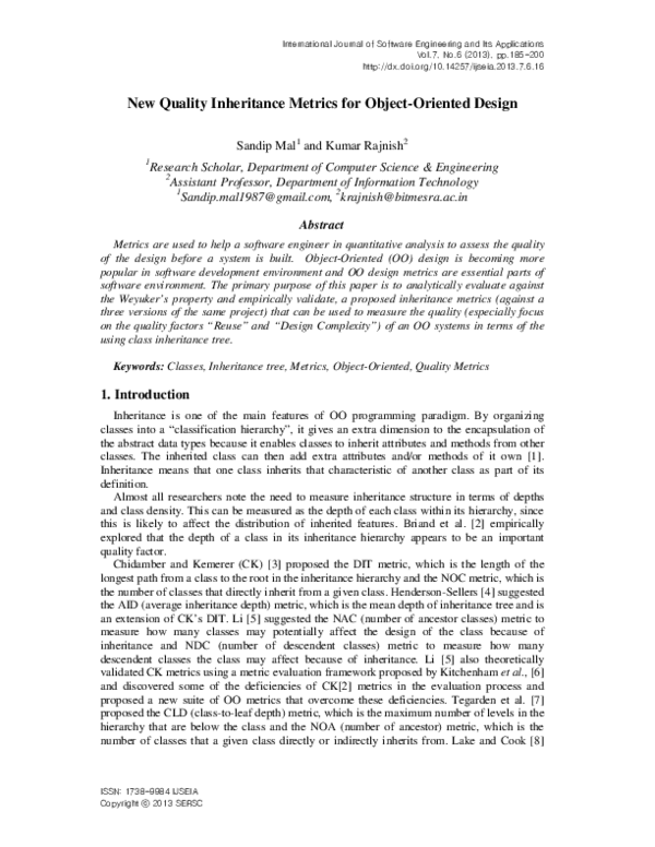 Pdf New Quality Inheritance Metrics For Object Oriented Design Sandip Mal
