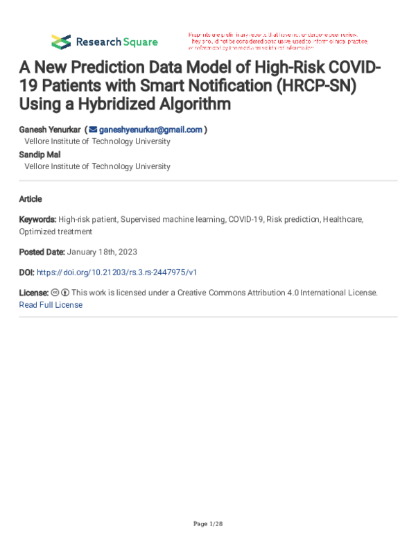 (PDF) A New Prediction Data Model of High-Risk COVID-19 Patient with ...