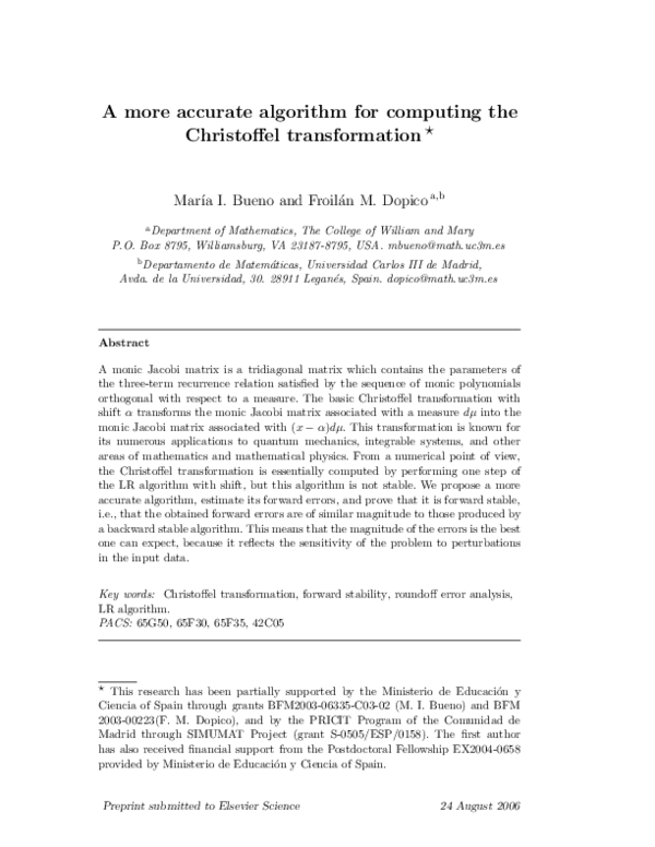 (PDF) A more accurate algorithm for computing the Christoffel transformation