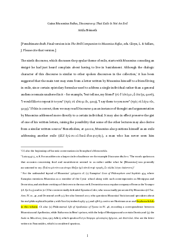 (PDF) Gaius Musonius Rufus, Discourse 9: That Exile Is Not An Evil