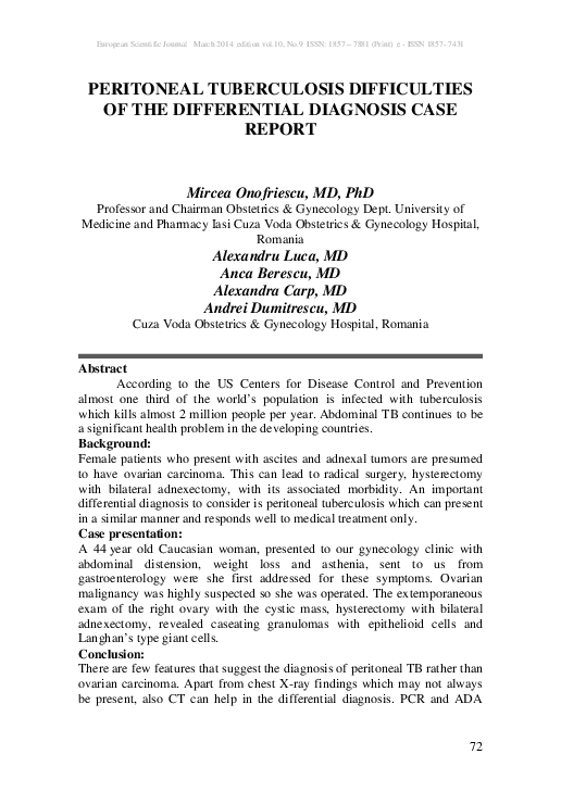 (PDF) Peritoneal Tuberculosis Difficulties of the Differential ...