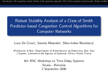 (PDF) Robust Stability Analysis of a Class of Smith Predictor-based Congestion Control ...