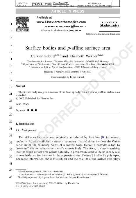 (PDF) Surface bodies and p-affine surface area