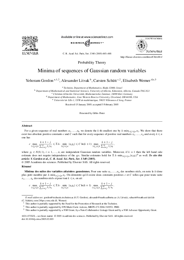 (PDF) Minima in Sequences of Gaussian Random Variables (PDF) Minima in Sequences of Gaussian Random Variables