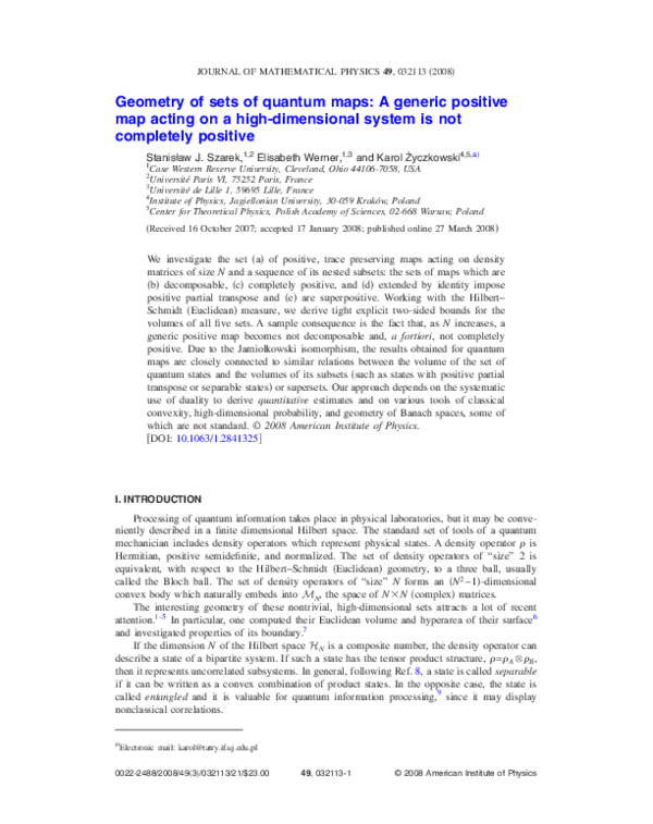 (PDF) Geometry of sets of quantum maps: A generic positive map acting ...
