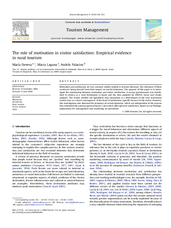 (PDF) The role of motivation in visitor satisfaction: Empirical ...