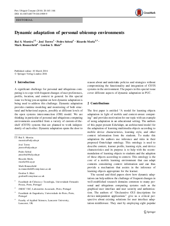 (PDF) Dynamic adaptation of personal ubicomp environments | Pedro Sobral - Academia.edu