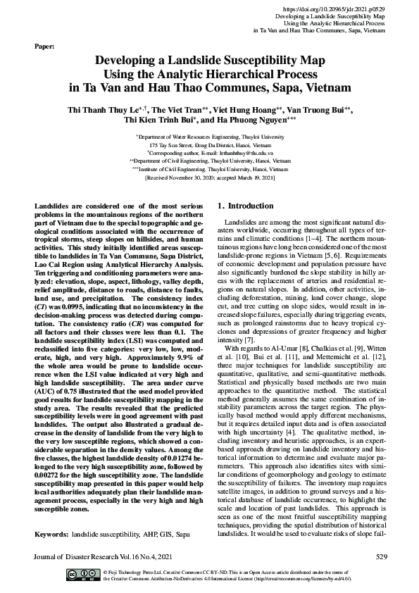 Pdf Developing A Landslide Susceptibility Map Using The Analytic Hierarchical Process In Ta