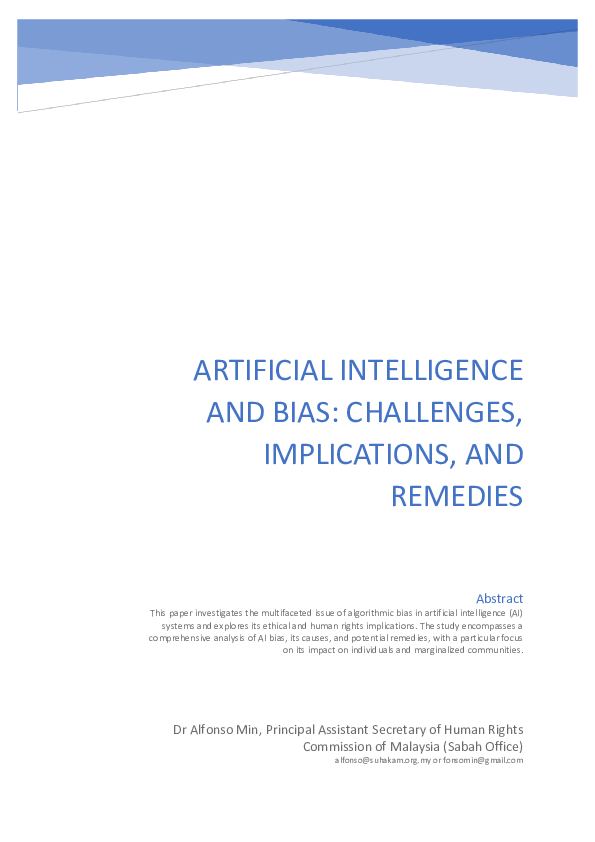 (PDF) Artificial Intelligence and Bias: Challenges, Implications, and ... (PDF) Artificial Intelligence and Bias: Challenges, Implications, and ...