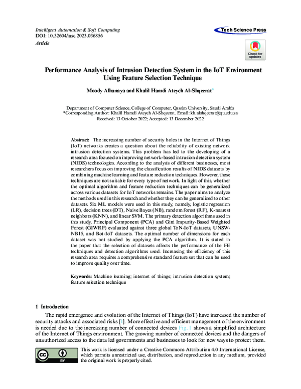 (PDF) Performance Analysis of Intrusion Detection System in the IoT ...