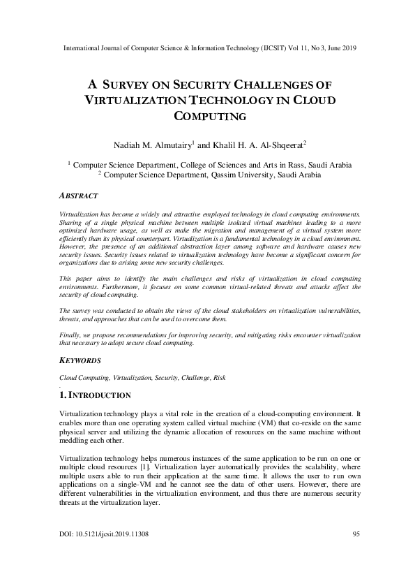 (PDF) A Survey on Security Challenges of Virtualization Technology in Cloud Computing