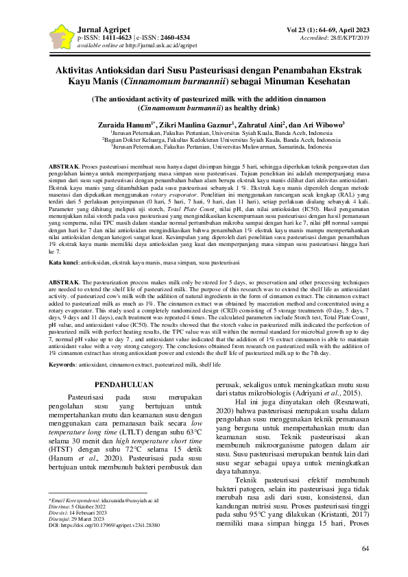 (PDF) Aktivitas Antioksidan dari Susu Pasteurisasi dengan Penambahan Ekstrak Kayu Manis ...