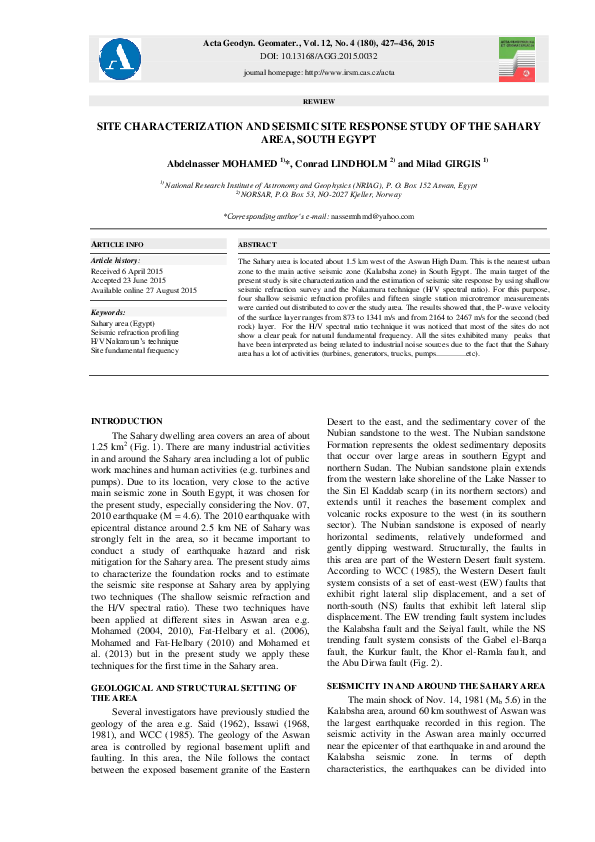 (PDF) Site Characterization and Seismic Site Response Study of the ...