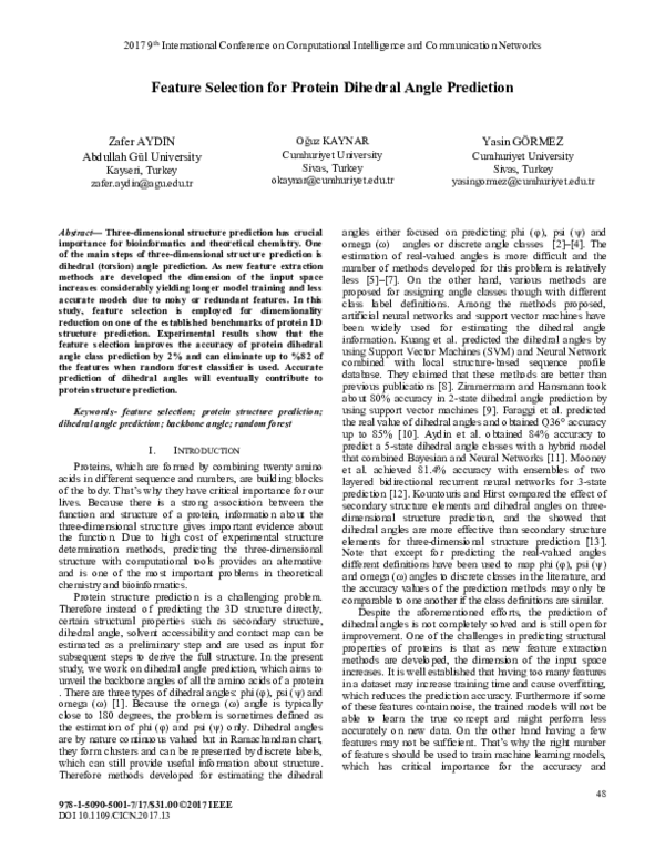 (PDF) Feature selection for protein dihedral angle prediction