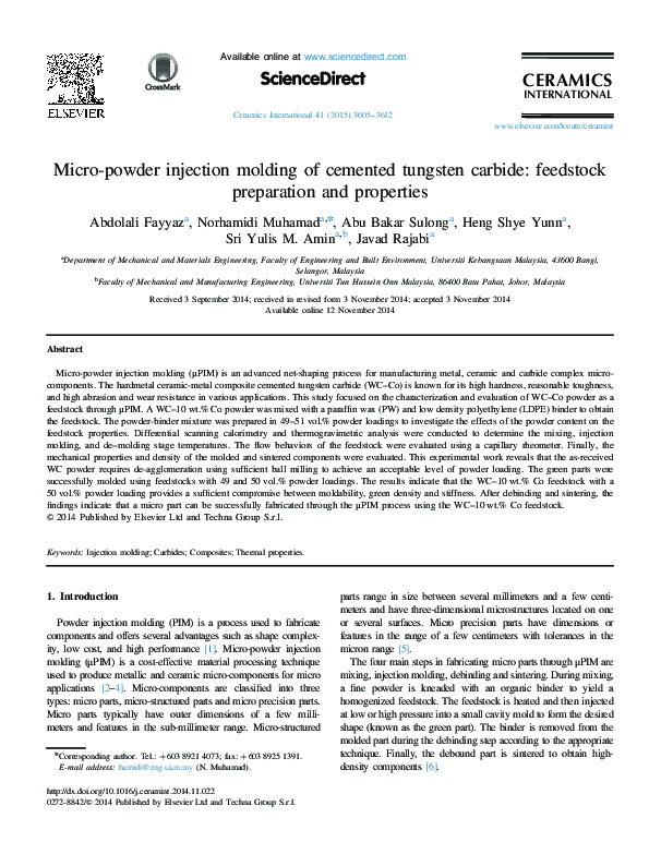 (PDF) Micro-powder injection molding of cemented tungsten carbide ...