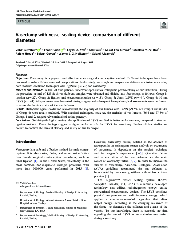 (PDF) Vasectomy with vessel sealing device: comparison of different ...
