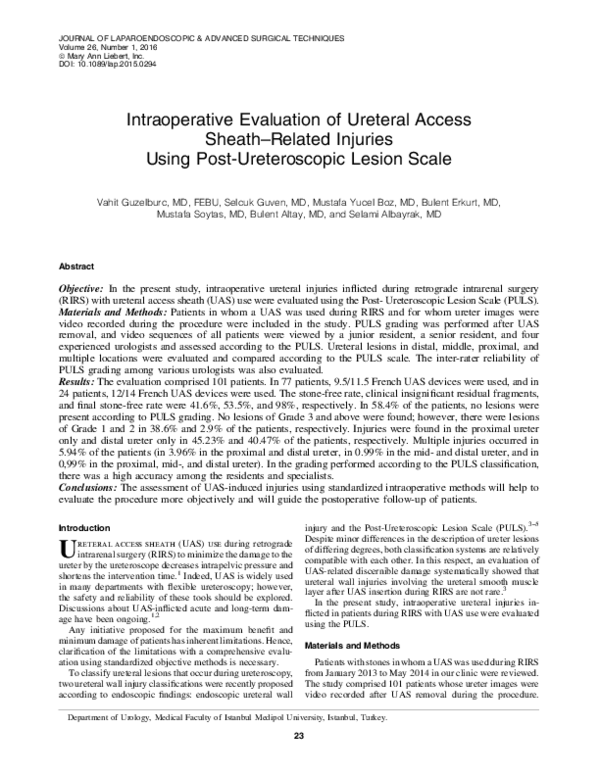 (PDF) Intraoperative Evaluation of Ureteral Access Sheath-Related ...