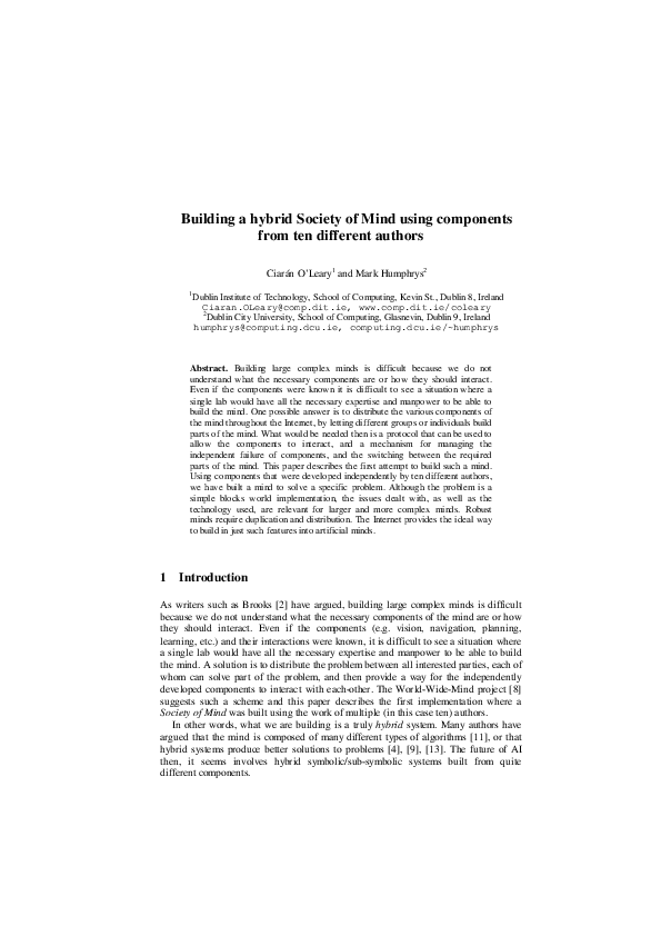 (PDF) Building a Hybrid Society of Mind Using Components from Ten ...