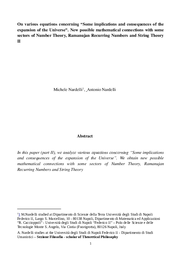 Pdf On Various Equations Concerning “some Implications And Consequences Of The Expansion Of