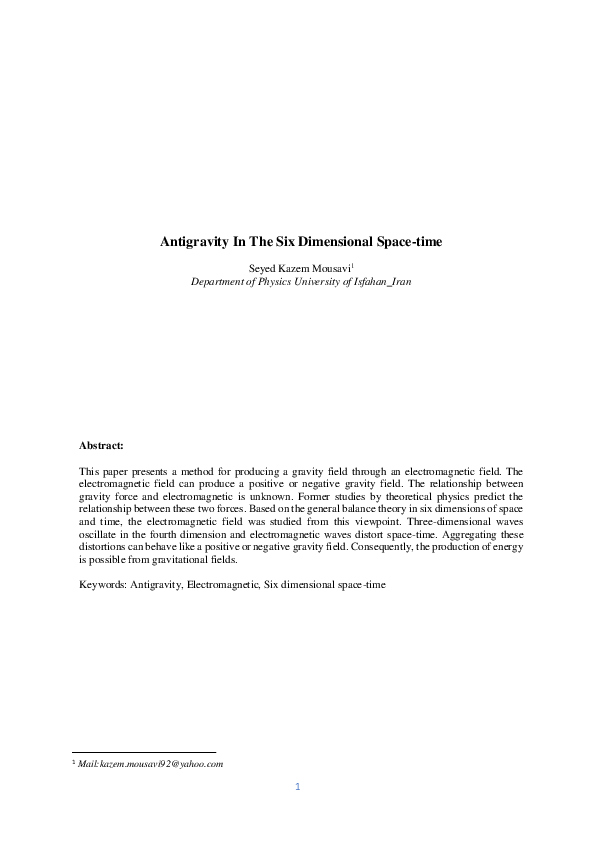 (PDF) Antigravity In The Six Dimensional Space-time