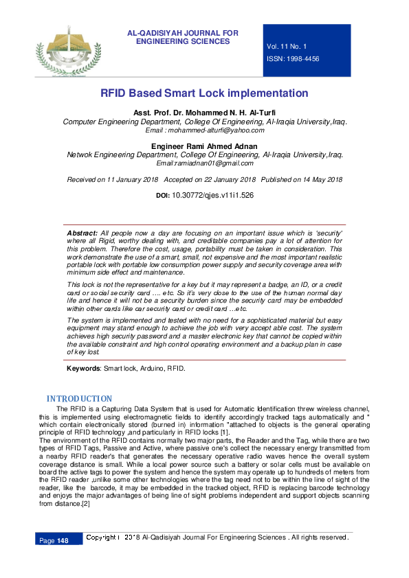 (PDF) RFID Based Smart Lock implementation