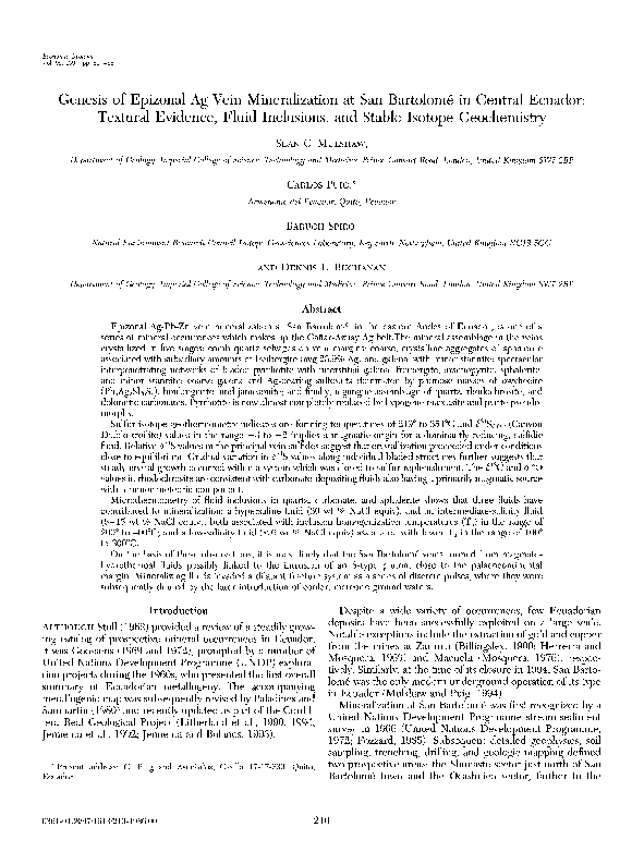(PDF) Genesis of epizonal Ag vein mineralization at San Bartolome in ...